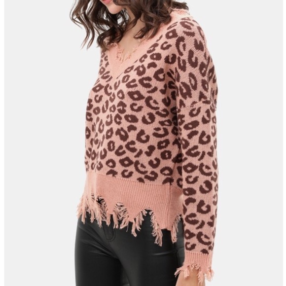 Love Tree | Sweaters | V Neck Frayed Leopard Print Sweater | Poshmark